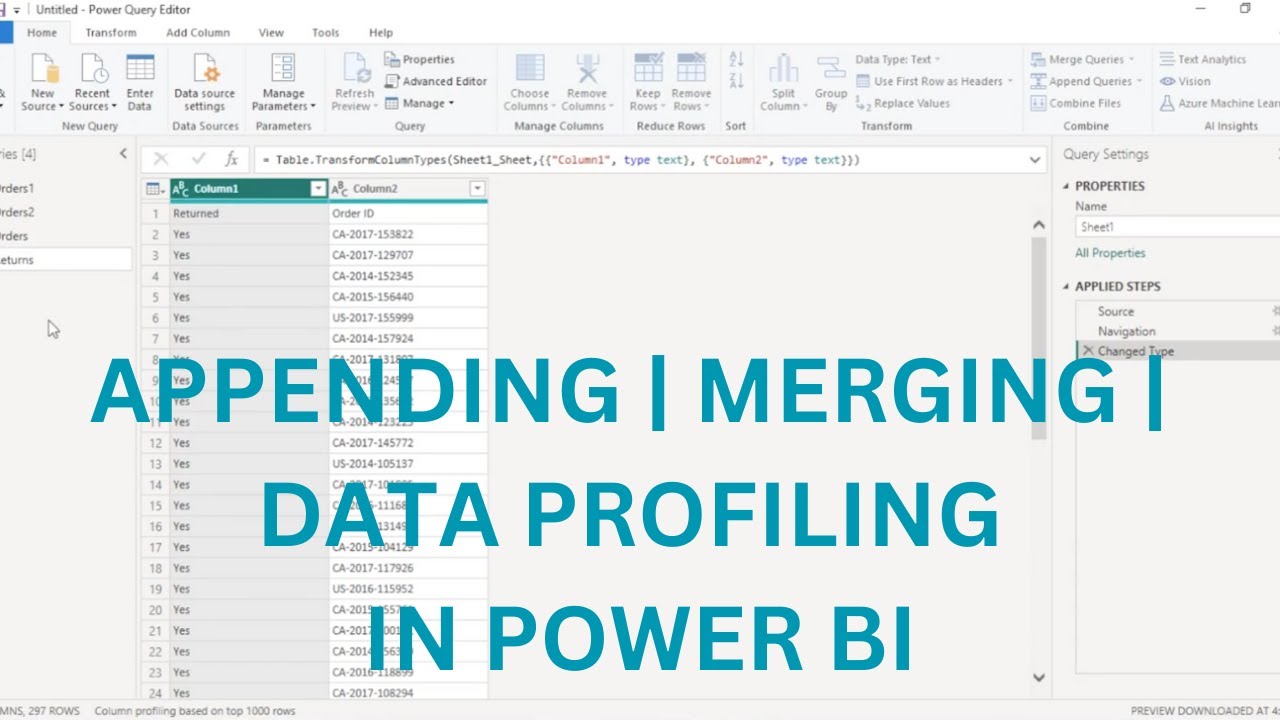 APPENDING VS MERGING | DATA PROFILING WITH EXAMPLE IN POWER BI - YouTube