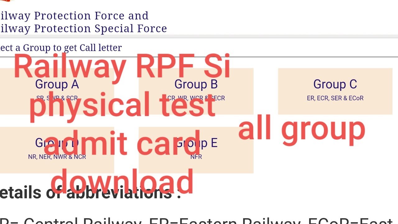 Railway RPF Si physical test admit card download,all group - YouTube