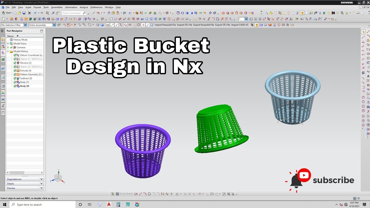 Siemens Nx Plastic bucket Design in nx - YouTube