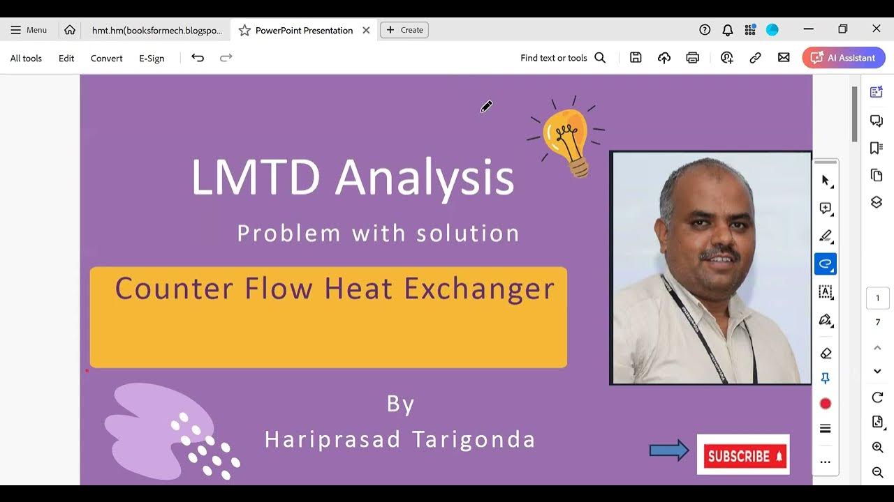 LMTD Analysis- Counter Flow Heat Exchanger problem Solution # ...