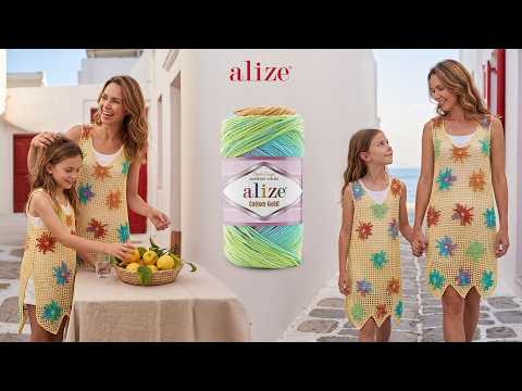Alize Cotton Gold ile Zincir Çiçek Detaylı Elbise