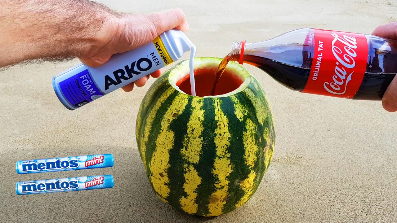 EXPERIMENT !! Watermelon VS Shaving Foam Coca Cola and Mentos - YouTube