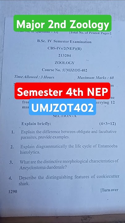 Major 2nd Zoology semester 4th NEP #universityofjammu #jammuuniversity #exam PREVIOUS YEAR ...