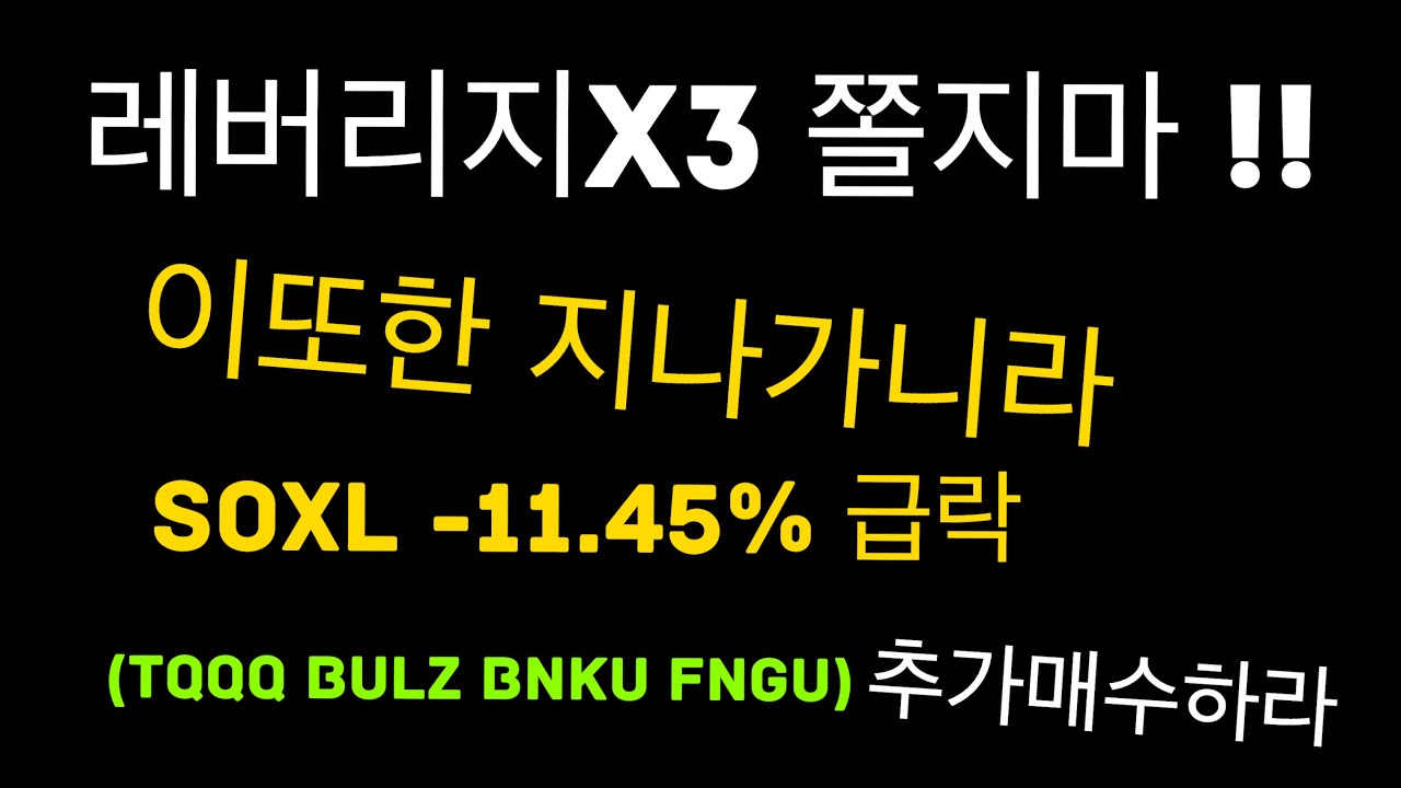 레버리지X3 쫄지마 !! 이또한 지나가니라추가매수하라 SOXL -11.45% 급락 (TQQQ BULZ BNKU FNGU) - YouTube
