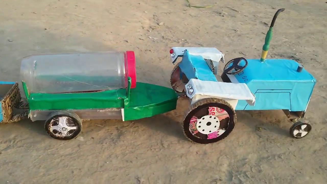 how to make tractor at home with- trolly and oil tanker from cardboard ...