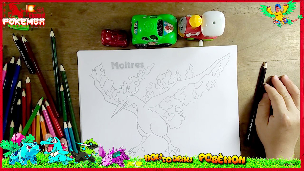 Learn colors page with Moltres PoKemon how to draw mega Pokemon art for ...