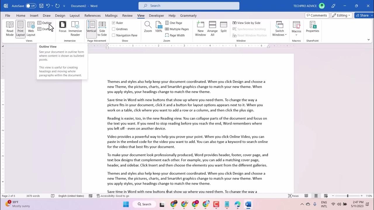 Microsoft Word Tutorial: How to Enable or Disable Outline Mode for Efficient Document Navigation ...
