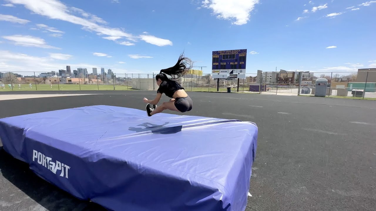 Running jump (for distance, 5-step run-up) → mat landing - YouTube