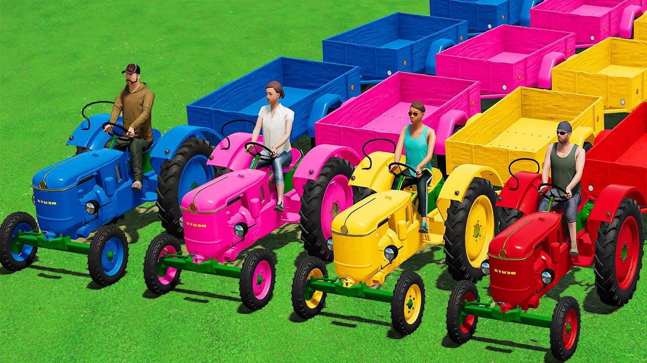 TRANSPORT Deutz-Fahr & ROAD TRAIN & COLORED TRAILER! WHEAT HARVEST ...