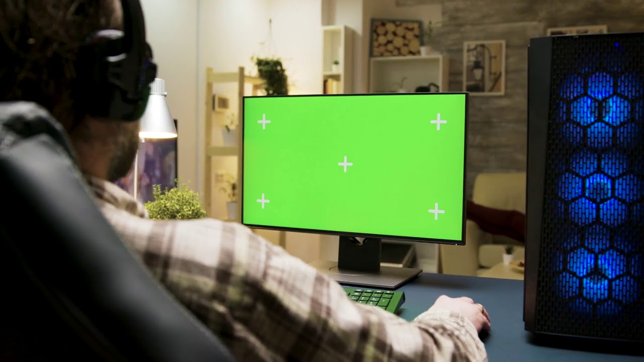 Man gaming at home | Green Screen monitor | Chroma | Free to use | No ...