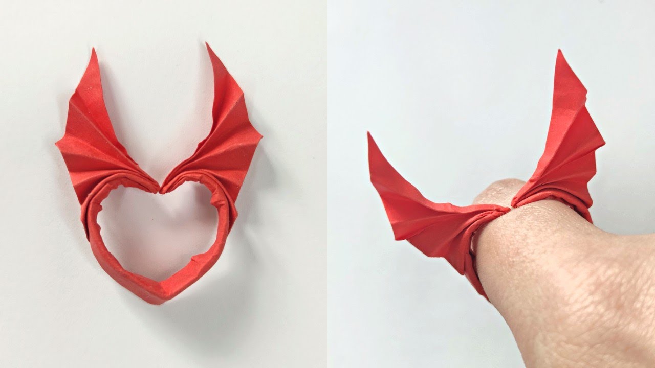 Origami WINGED RING | How to make a paper ring with wings - YouTube