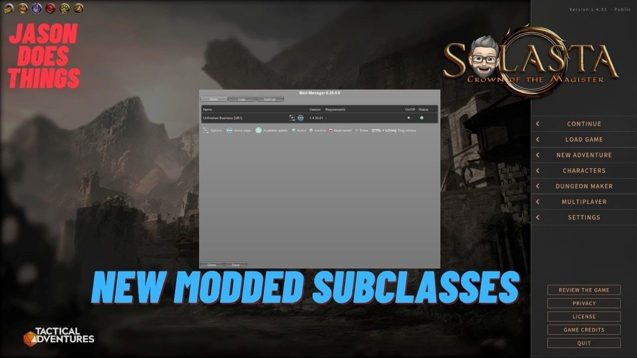 Solasta Unfinished Business Mod 3-20-2023 Look at New Sub-Classes - YouTube