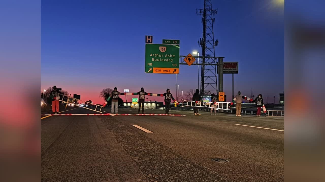 'Free Palestine' protest blocks Interstate 95 in Virginia - YouTube