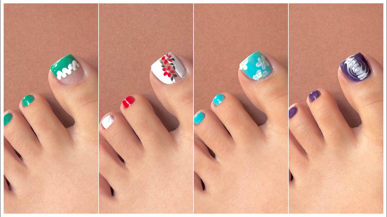 Easy and simple foot nail art designs for beginners || Best foot nail ...