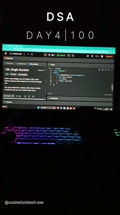 Day 4/100 |Learning DSA🎗Did one Array Que:[Leetcode136:single Number]#dsa #coding # ...