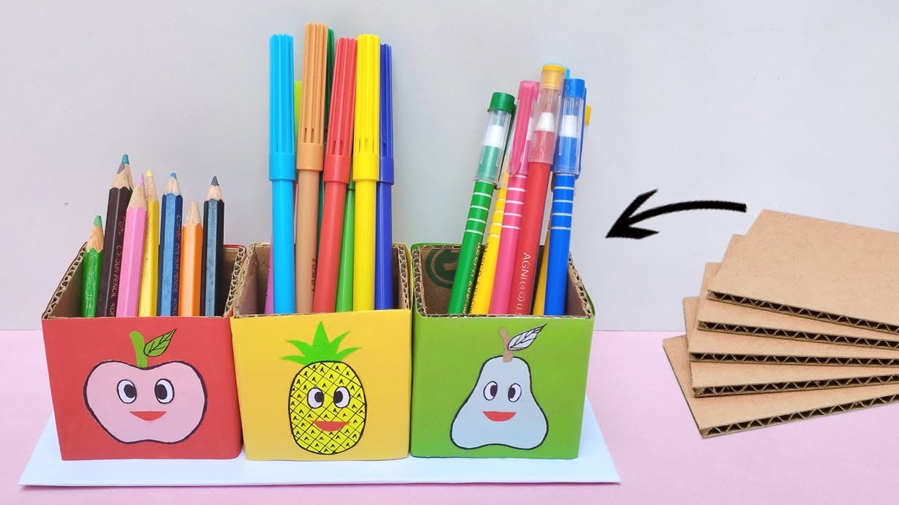 How to make pen stand with cardboard | Diy pen stand - YouTube