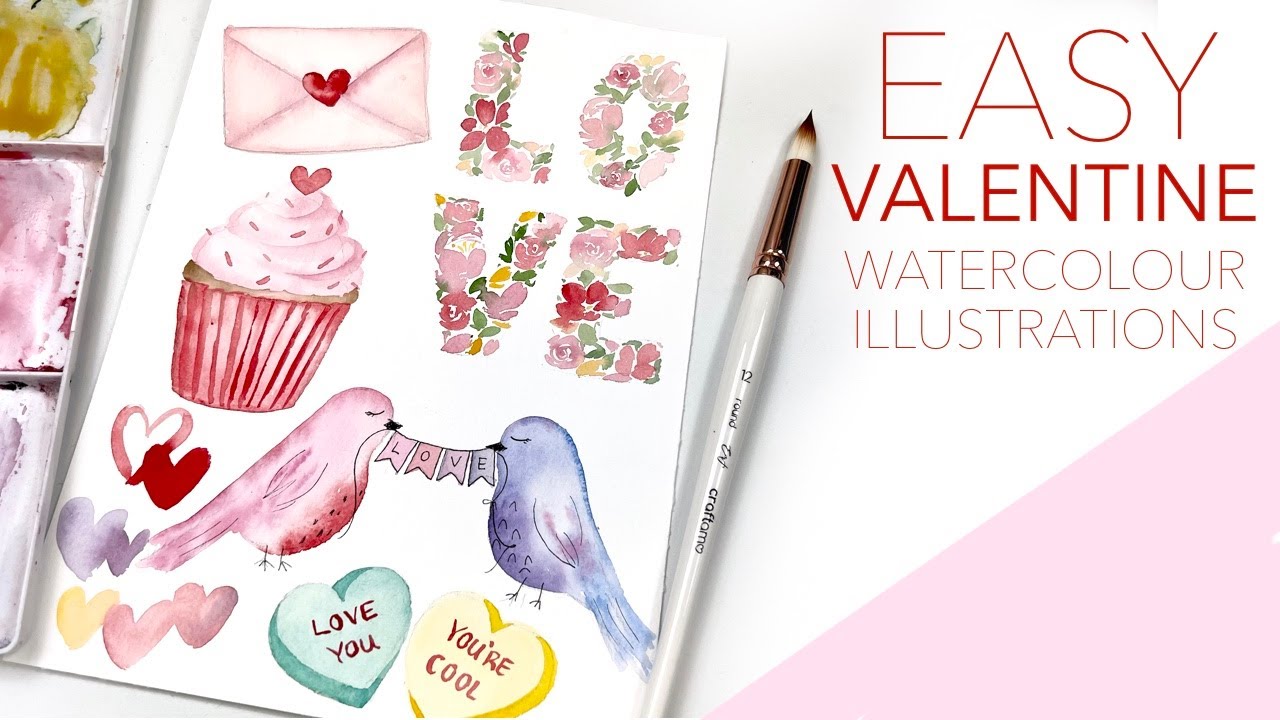 Easy Valentine Watercolour Illustrations - YouTube