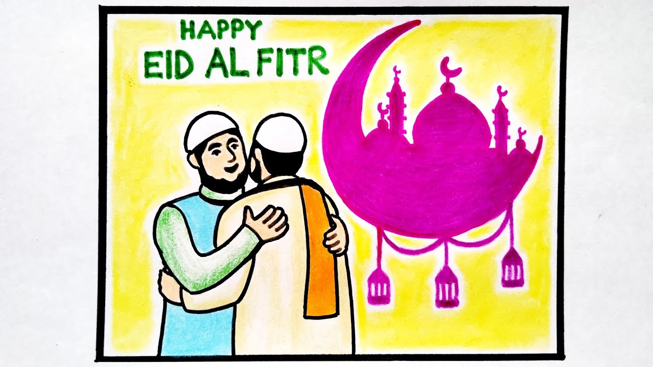 Happy Eid Al Fitr Drawing || Eid Festival Drawing || How to Draw Eid Ul ...