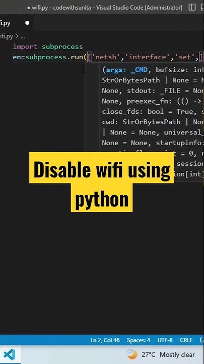 Disable wifi using python #ytshorts #trending #viralvideo #viral #shortsfeed #python #shorts # ...