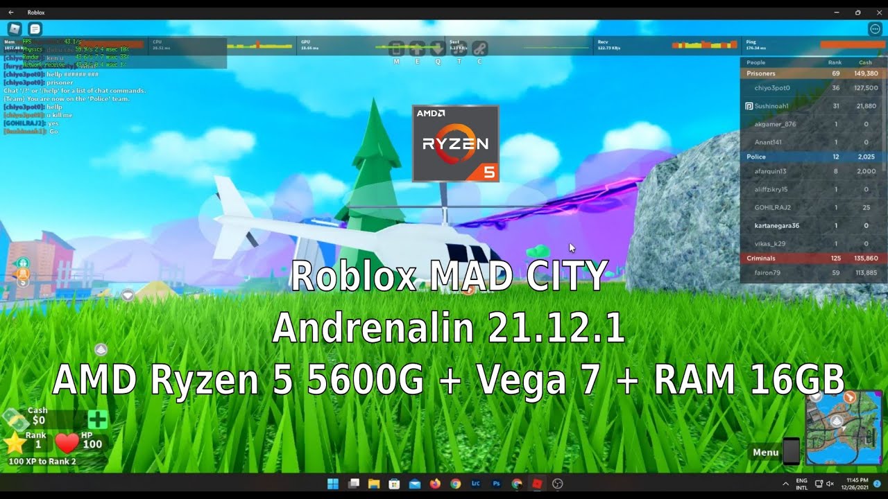 Roblox MAD City FPS Benchmark, AMD Ryzen 5 5600G + VEGA 7 - YouTube