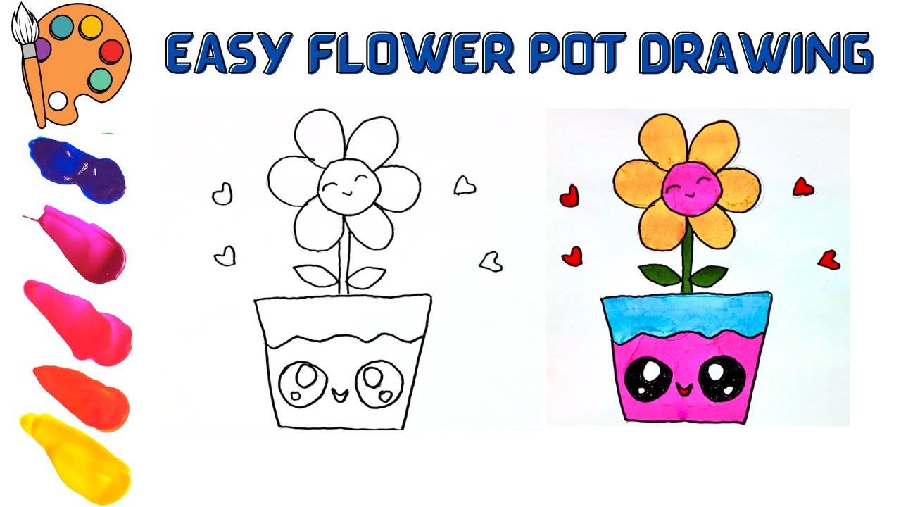 "Easy Flower Pot Drawing for Kids: Fun and Simple Step-by-Step Tutorial ...