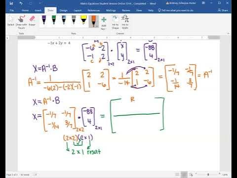 Solving Systems of Linear Equations Using Matrix Equations (Example 2 ...