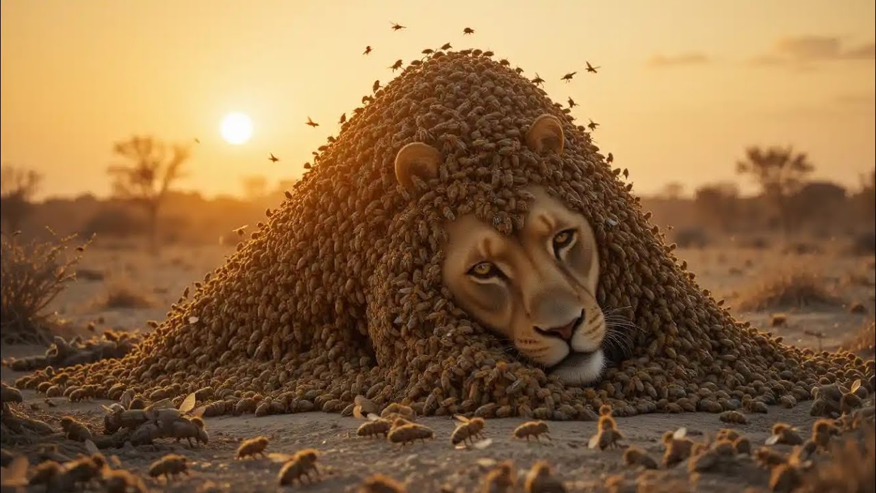 "Lion Trapped Under Millions of Bees! 🦁 Shocking Rescue & Survival ...
