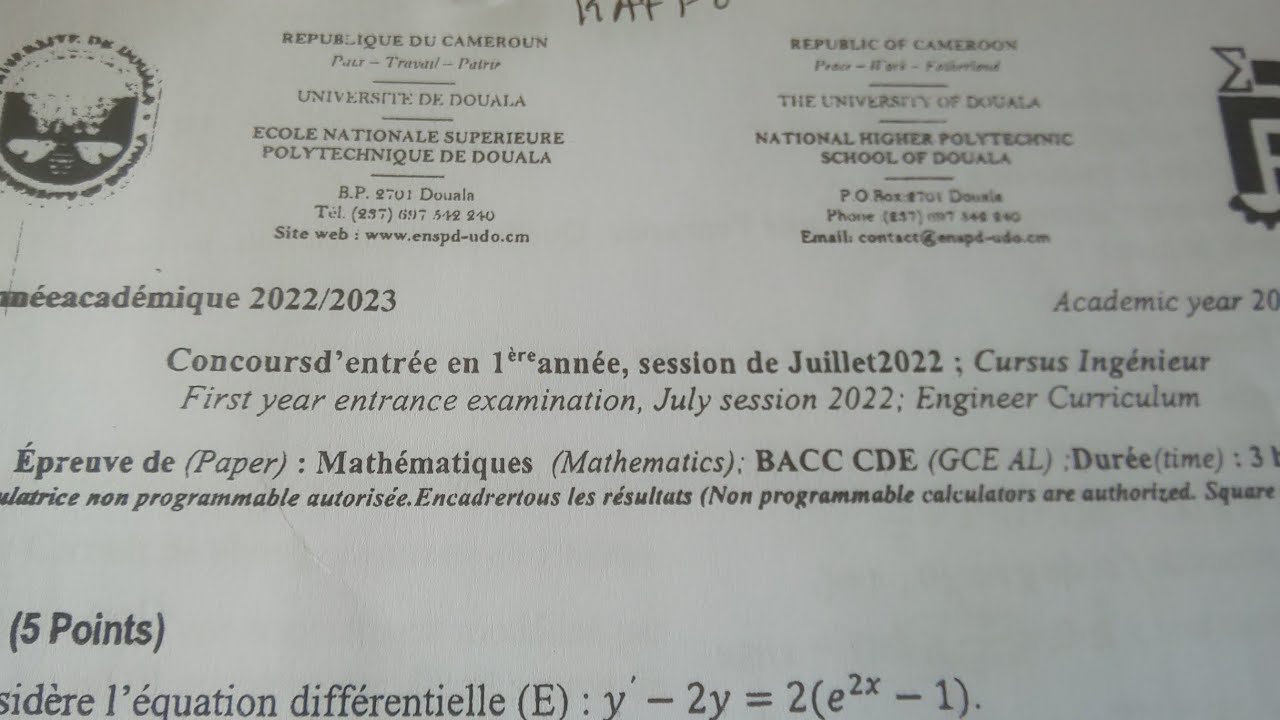CORRECTION DE L'EXO 1 DE PHYSIQUE de polytech Douala 2022. Bac C D Et ...
