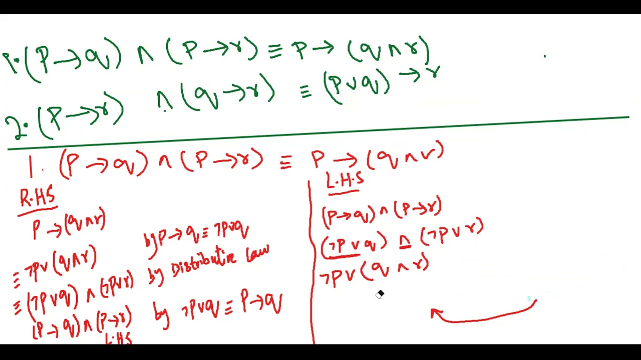 Propositional Equivalence (p→q)∧ (p→r)= p →(q∧r) and (p→r)∧ (q→r)= (p∨q ...
