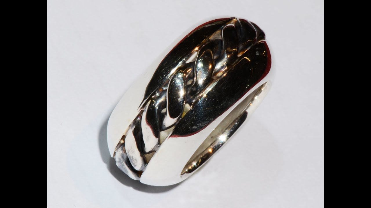 Silver ring handmade with central spiral pattern - YouTube