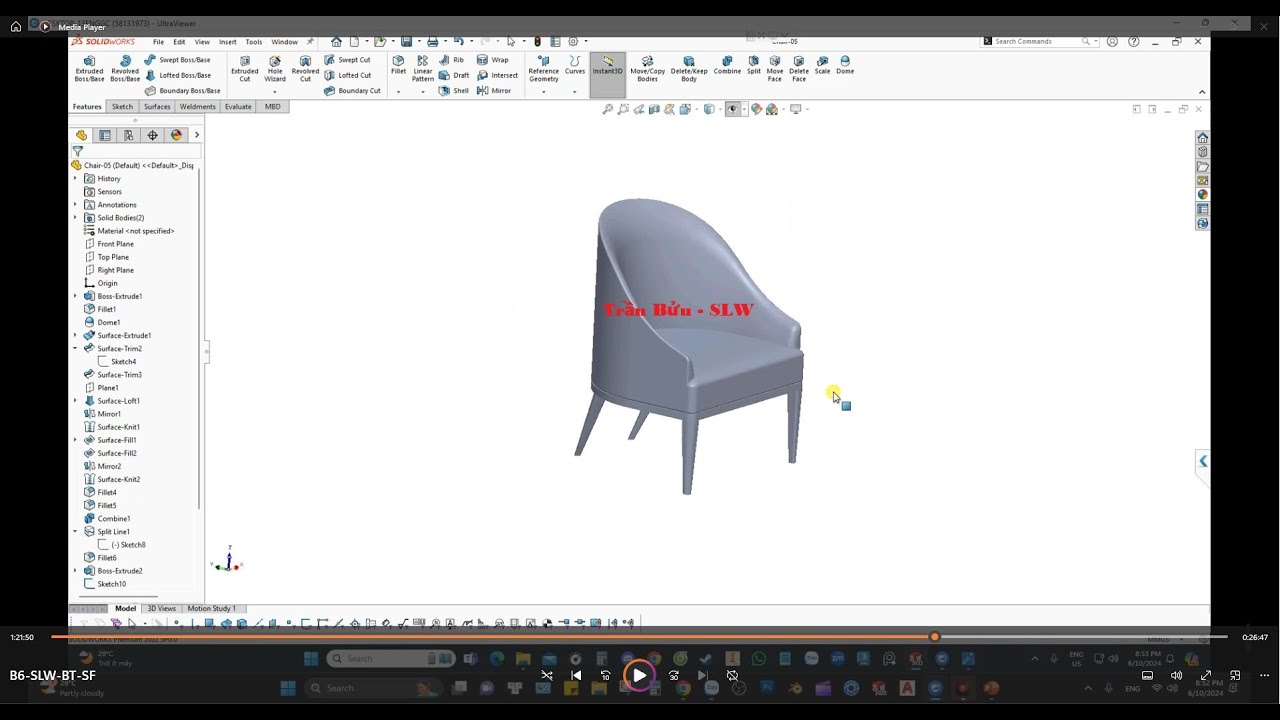 Solidworks - Surface - Wood Chair -04 - YouTube
