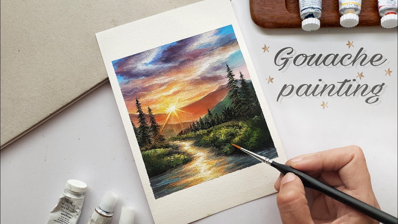 Easy Sunrise (4/4) Gouache Painting || Step by step Tutorial . - YouTube