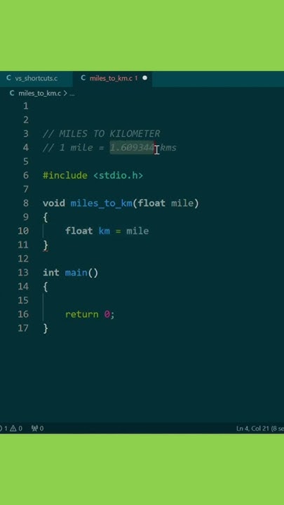Convert miles to kilometers in C #programming #codinginc #clanguage #miles #kilometer # ...