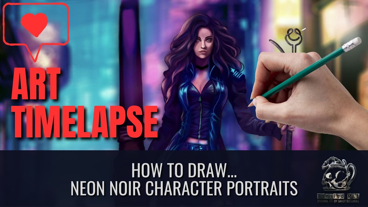 ART TIMELAPSE | How to draw a Neon Noir Character Portrait - YouTube
