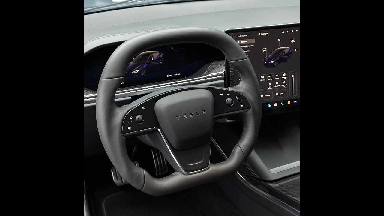 2021+ | Model S & X Yoke Round Sport Steering Wheel Ebony Decor Wood ...