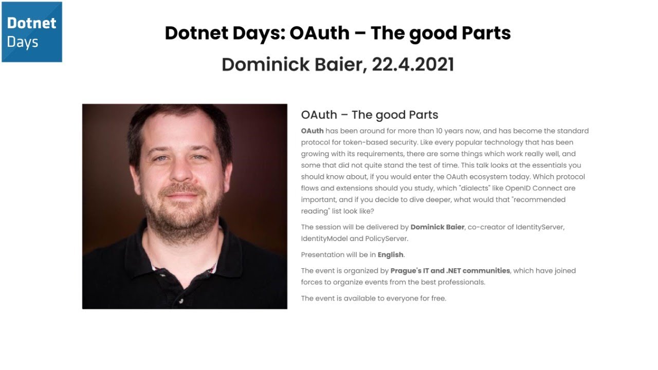 Dotnet Days: OAuth - The good Parts (Dominick Baier) - YouTube