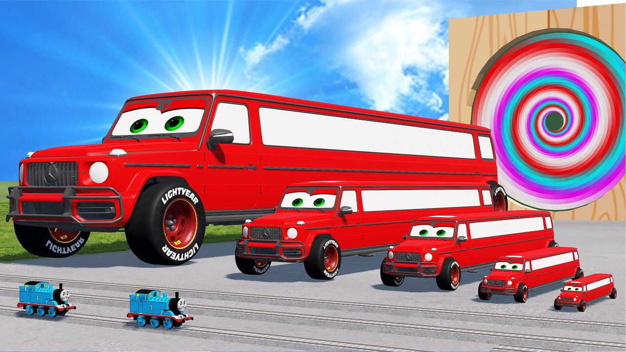 Big & Small Long McQueen G63 RED vs Train Thomas | Long Cars vs Funny ...
