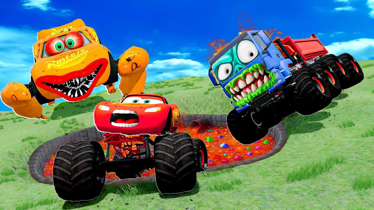 Lightning McQueen🆚Angry CRANE TRUCK ZOMBIE and MONKEY MCQUEEN EATER ...