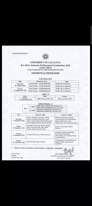 CU 2nd semester BA/B.SC Honours exam 2023 routine/schedule Announced#calcuttauniversity#cu# ...