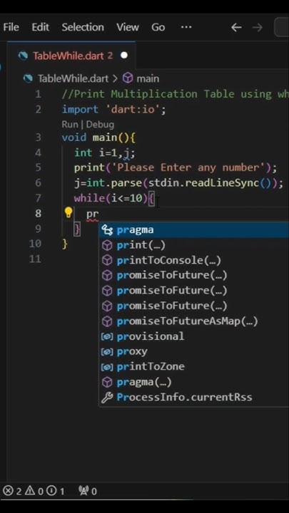 Multiplication Table in dart using while loop #technicalmajid #programming # ...