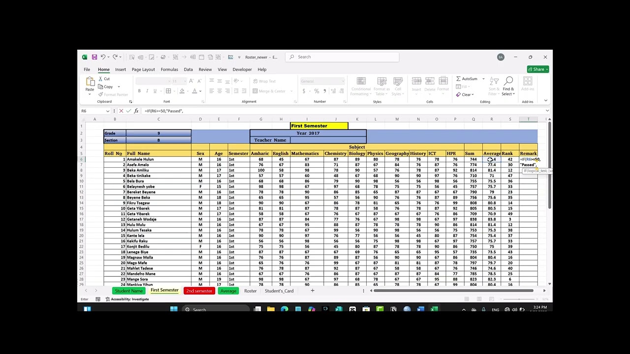 Episode 1- Automateted_Student_Roster_Preparation_Using_Excel|የተማሪዎች ...