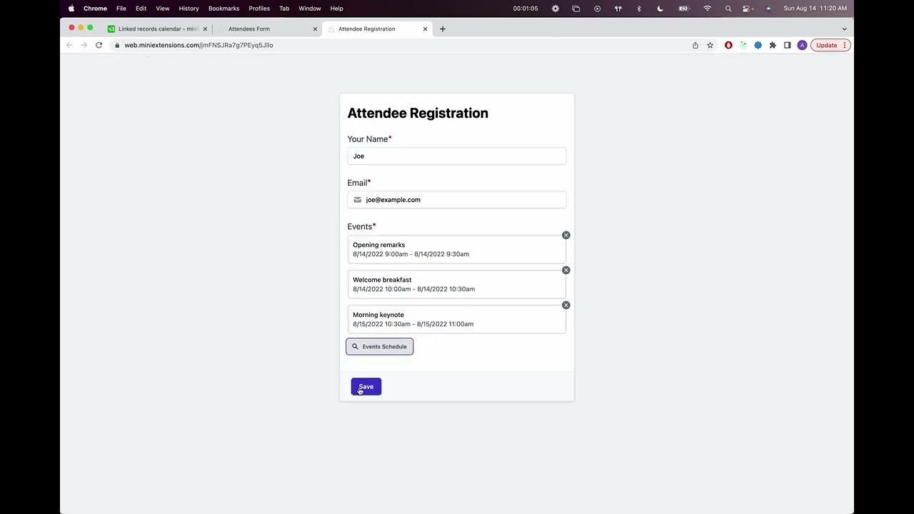 Calendar For Linked Records On Miniextensions Form Youtube