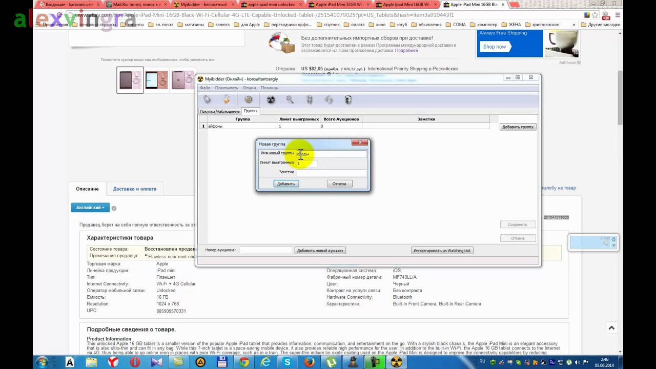 Настройка функции группы в пограмме Myibidder Sniper for eBay - YouTube