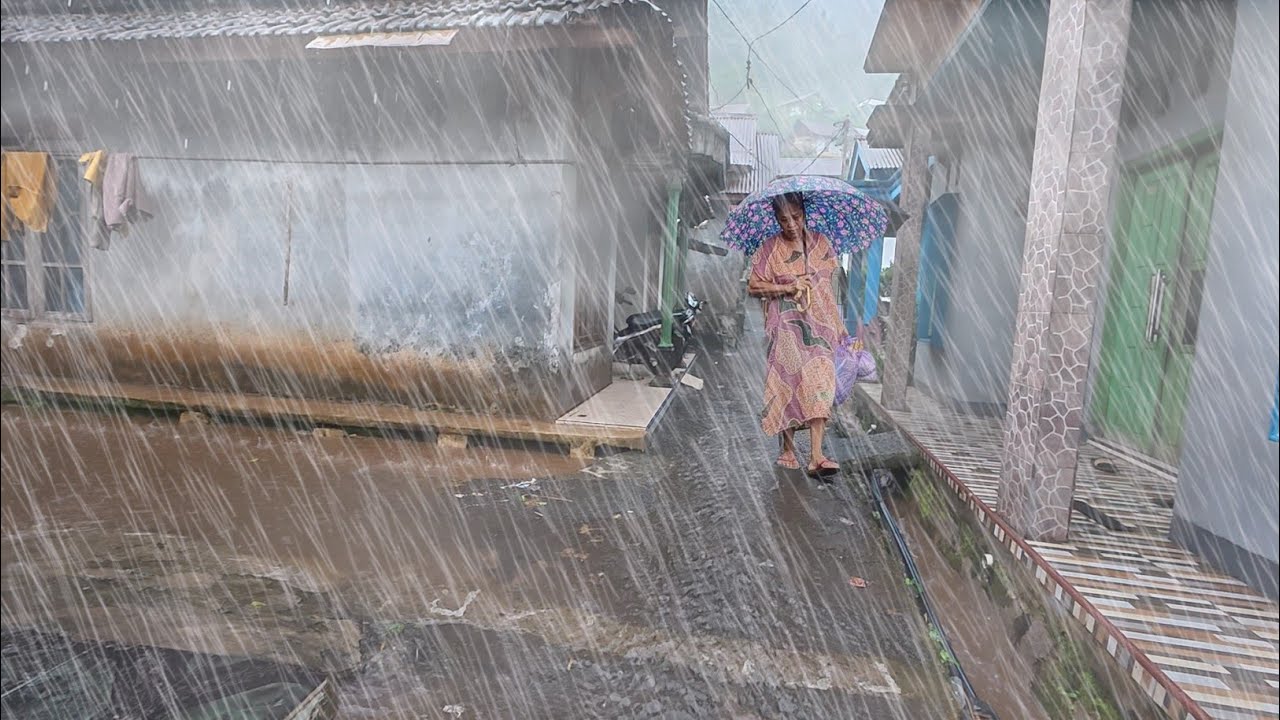 Super Heavy Rain and Strong Winds Village Life | Walking in Heavy Rain | Rain Sounds for ...