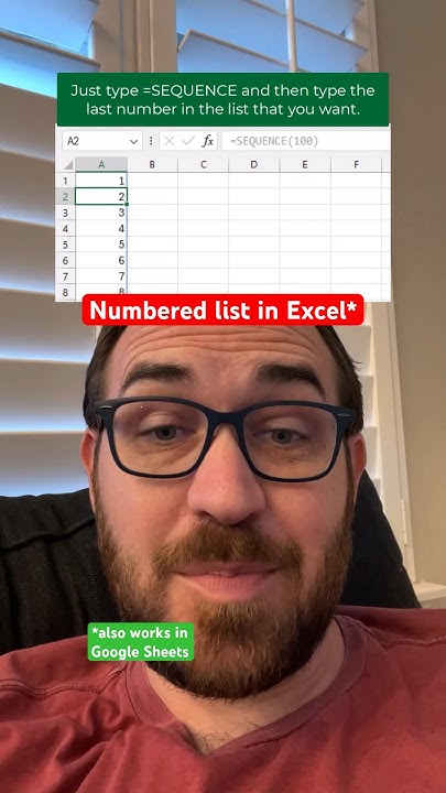 Get a numbered list in Excel or Google Sheets in seconds #excel #workhacks #googlesheets - YouTube