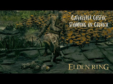 Elden Ring - Gatekeeper Gostoc stomping on Godrick - YouTube