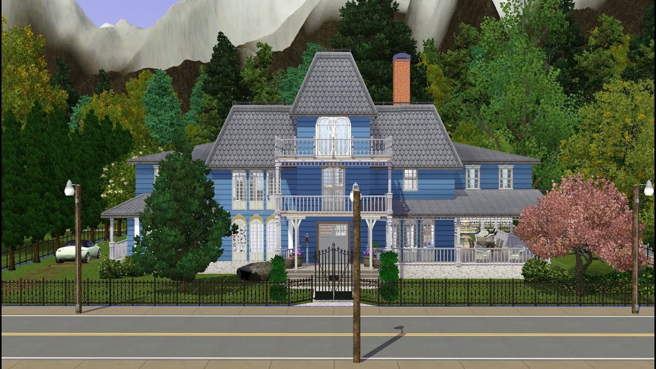 Sims 3 CC Free Large Blue Victorian in my custom world of Oracle Lake ...