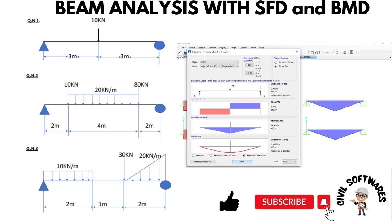 03-Beam modeling, load assignment and BMD SFD in Sap200 - YouTube