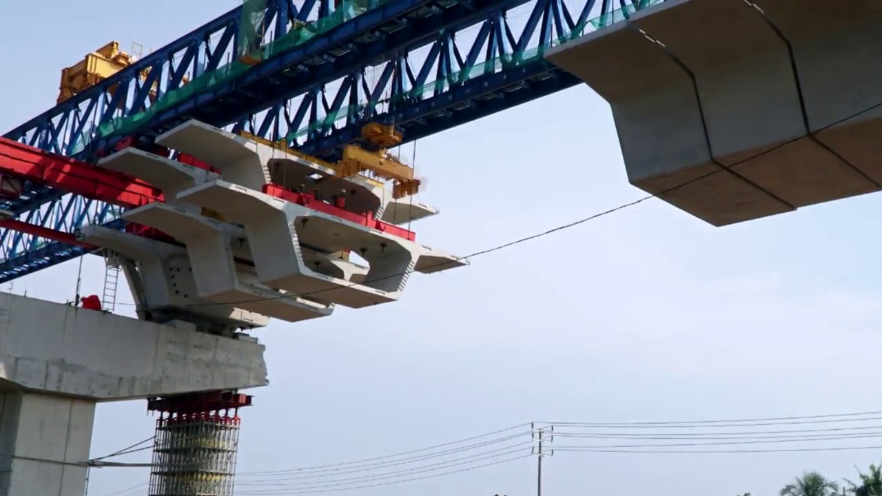 Proses Erection Box girder menggunakan launcher gantry - YouTube