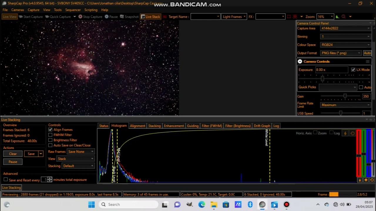 live stacking the omega nebula on sharpcap software, EAA - YouTube